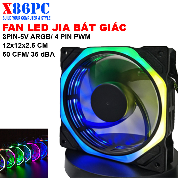 Fan Case JIA ARGB bát giác, Quạt Tản Nhiệt Máy Tính - Led Sync Main 5v ...
