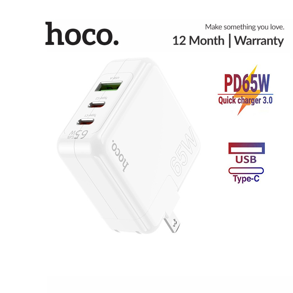 Củ sạc nhanh PD65W Hoco C115 chân dẹt 2 cổng Type-C/USB hỗ trợ QC3.0 ...