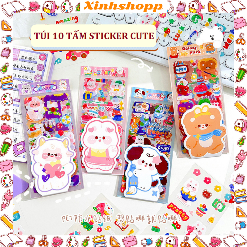 Set 10 Tấm Sticker Động Vật Cute Kèm Xẻng Nhựa | Shopee Việt Nam