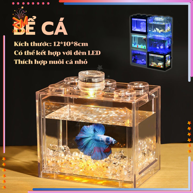 Bể Cá Để Bàn,Bể cá cảnh mini hình khối lắp ráp bằng nhựa,nhiều màu có ...
