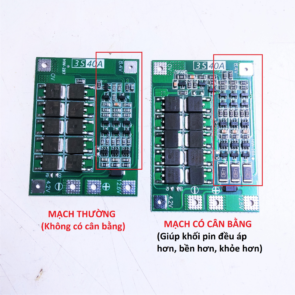 Mạch 3s 40A. Mạch bảo vệ pin 3s 12,6V. Dùng được cho các loại pin 3.7v ...