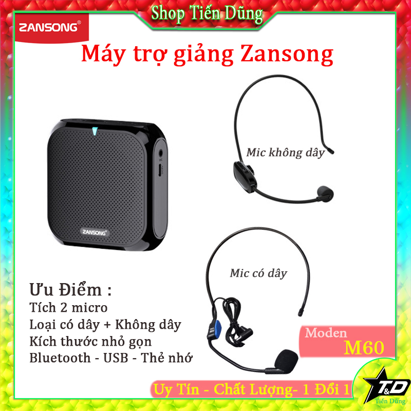 Máy trợ giảng không dây Zansong M60 có 2 mic là không dây và có dây ...
