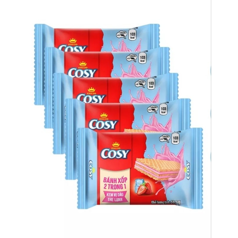 Bánh Xốp Cosy 2 trong 1 vị dâu the lạnh/ dừa lá dứa gói 59.5gam ...