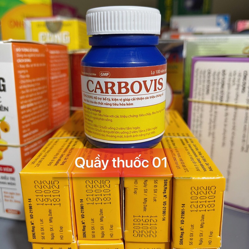 Than hoạt tính Carbovis lọ 100viên hỗ trợ tiêu hóa kém, tiêu chảy, đầy ...