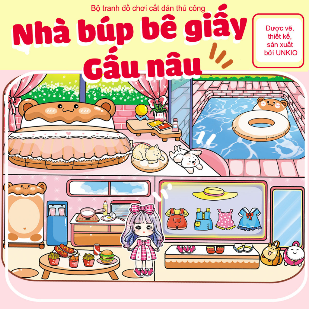 Nhà búp bê giấy Gấu nâu-đồ chơi giấy cắt dán-búp bê giấy | Shopee Việt Nam