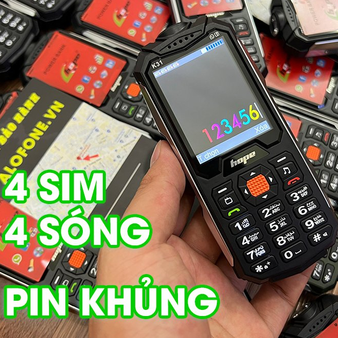 Điện Thoại 4 sim 4 sóng Pin 15000mah Hope K31 Kiểu dáng hầm hố màn hình 2.4inch Đèn Pin Siêu ...