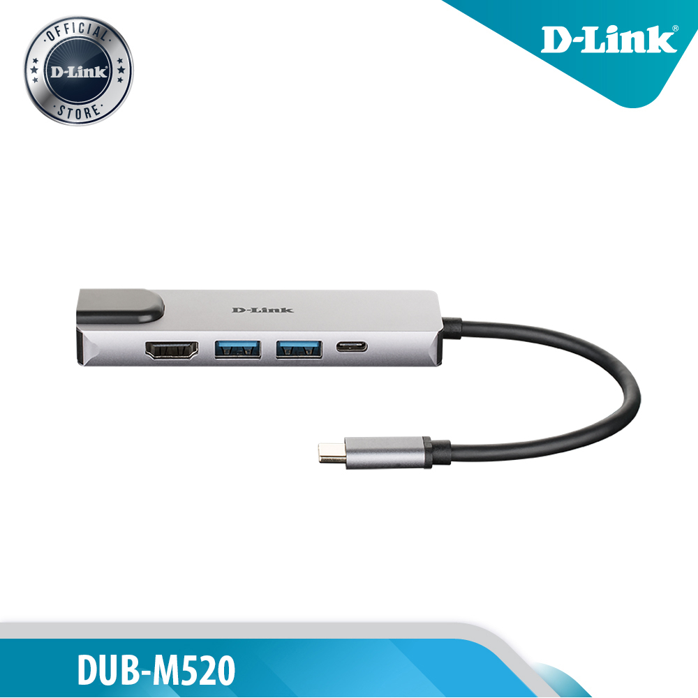 D-Link DUB-M520 Bộ chuyển đổi cổng USB type C 5 trong 1 (USB 3.0, HDMI, Gigabit Rj45, USB C ...