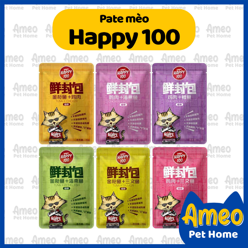 Pate mèo WANPY HAPPY 100, thức ăn ướt cho mèo túi 70g, pate mèo con ...