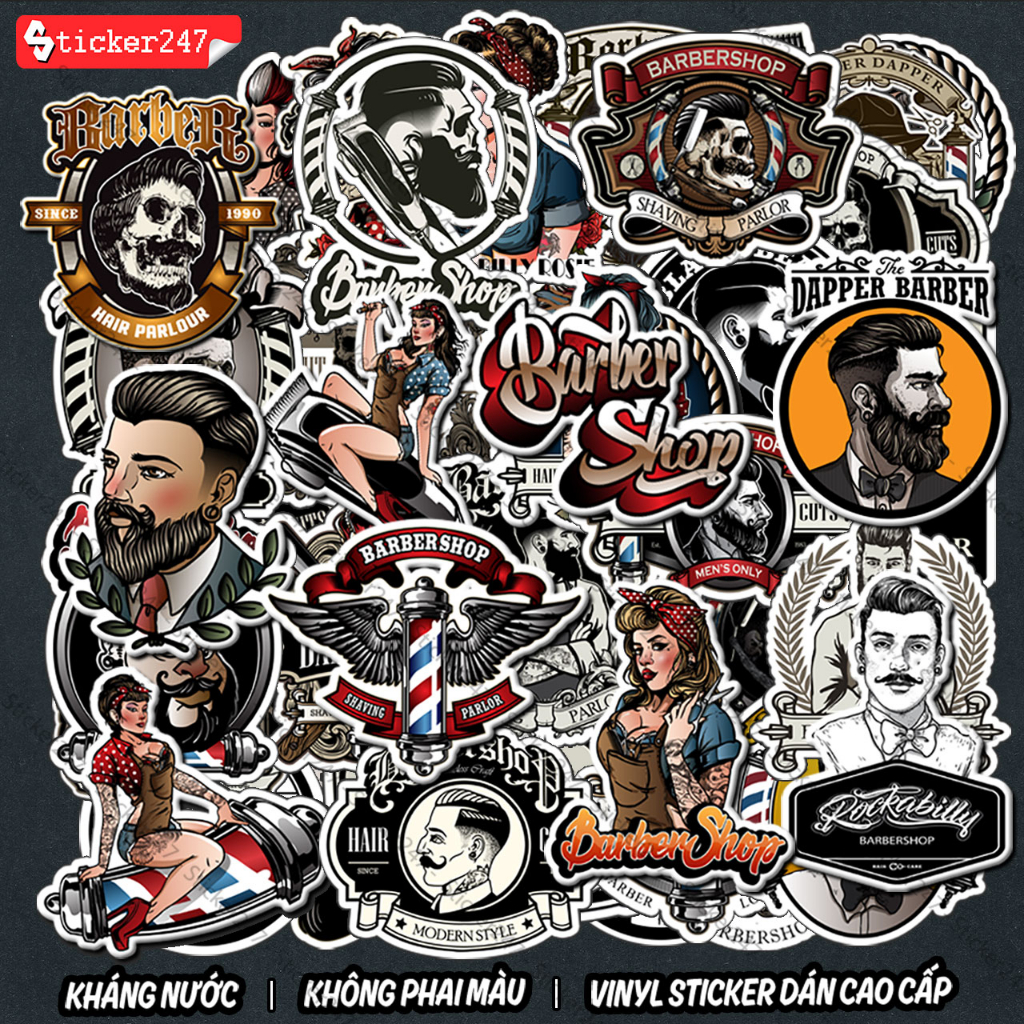 Sticker Barber Shop 🌈𝑭𝒓𝒆𝒆𝒔𝒉𝒊𝒑 Sticker Dán Mũ Bảo Hiểm, Dán Xe, Laptop ...