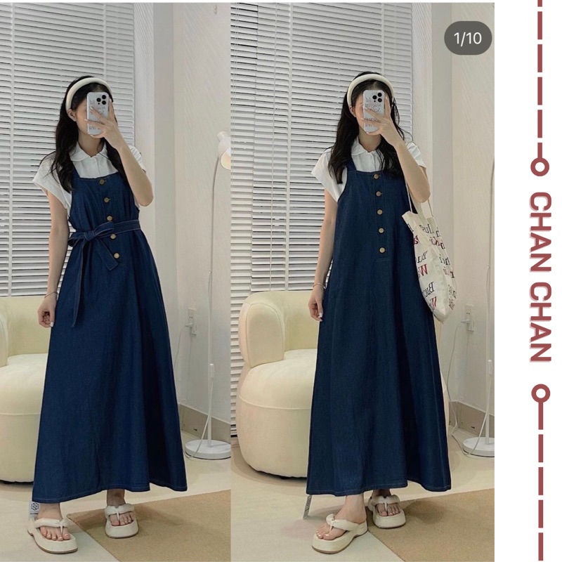 Váy Yếm JEAN Dáng Dài Chữ A Phong Cách Ulzzang, Váy Yếm Bò 2 Dây Kèm ...
