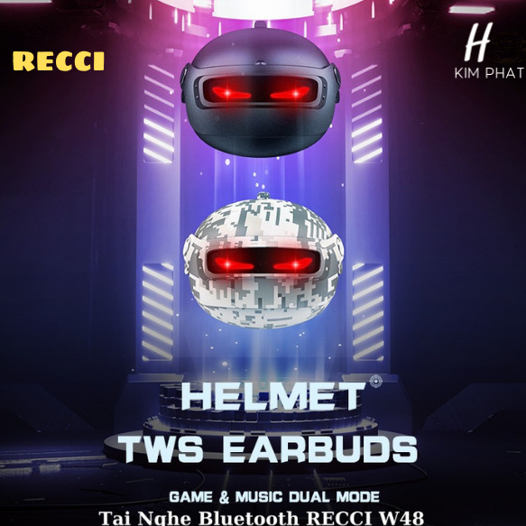 Tai Nghe Bluetooth v5.3 RECCI W48 HELMET PUBG ARTIFACT chất lượng HIFI ...
