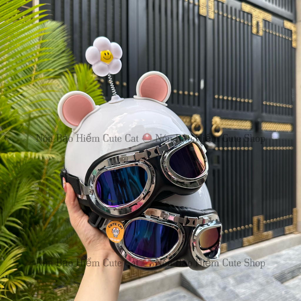 Nón Bảo Hiểm Nửa Đầu Kính Phi Công Kèm Phụ Kiện Tai Chuột Mickey Và ...