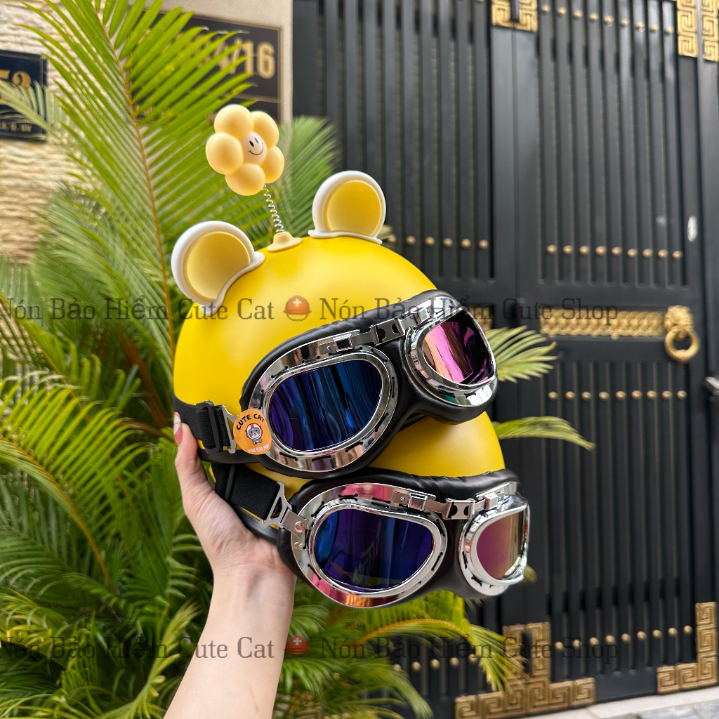 Nón Bảo Hiểm Nửa Đầu Kính Phi Công Kèm Phụ Kiện Tai Chuột Mickey Và ...