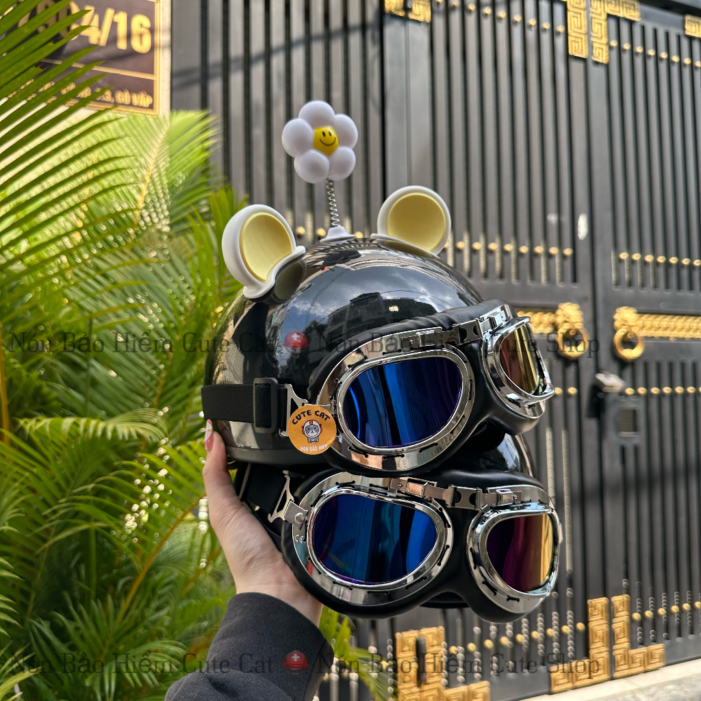 Nón Bảo Hiểm Nửa Đầu Kính Phi Công Kèm Phụ Kiện Tai Chuột Mickey Và ...