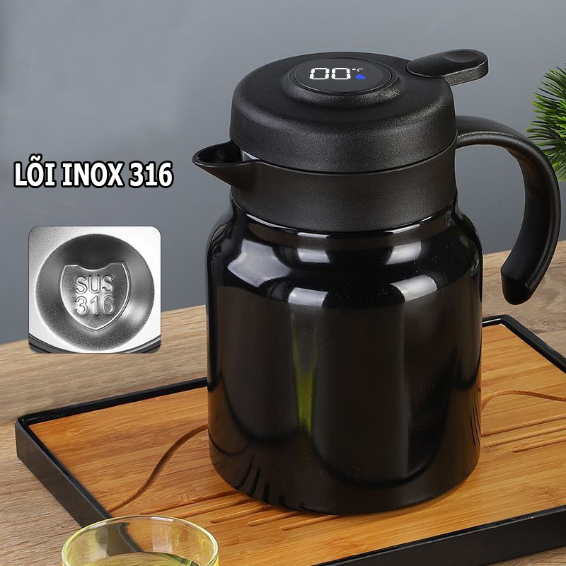 Bình pha trà giữ nhiệt 1000ml có đồng hồ hiển thị, ấm pha trà thông minh lõi lọc inox chống rỉ ...