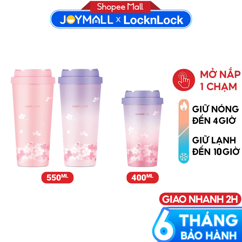 Ly giữ nhiệt LocknLock 550ml LHC3249 Hoa anh đào, Hàng chính hãng mở nắp 1 chạm, inox 316l ...