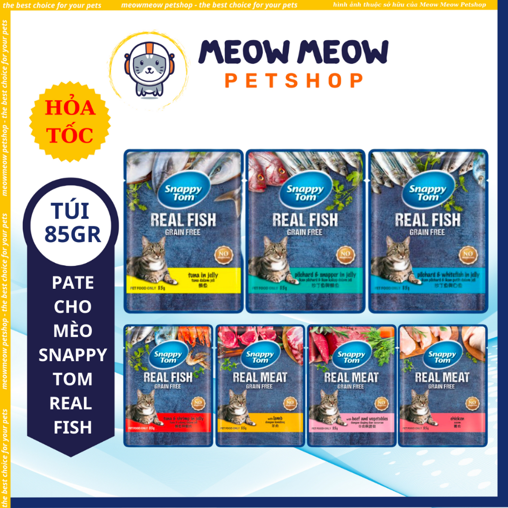 Pate Snappy Tom cho mèo Real Fish Real Meat Túi 85GR. Pate dinh dưỡng ...