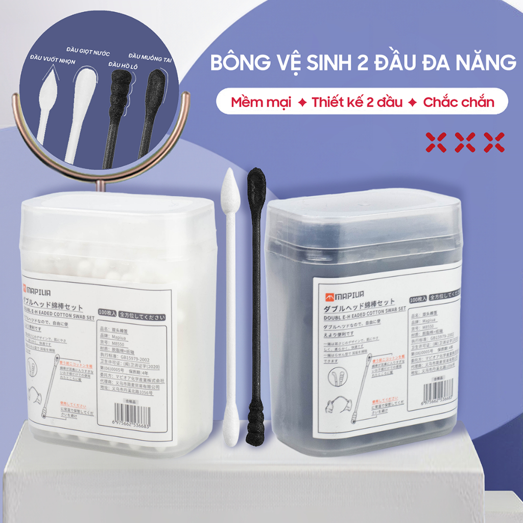 Bông tăm cán giấy ngoáy lấy ráy tai người lớn, trẻ em hai đầu đa năng ...