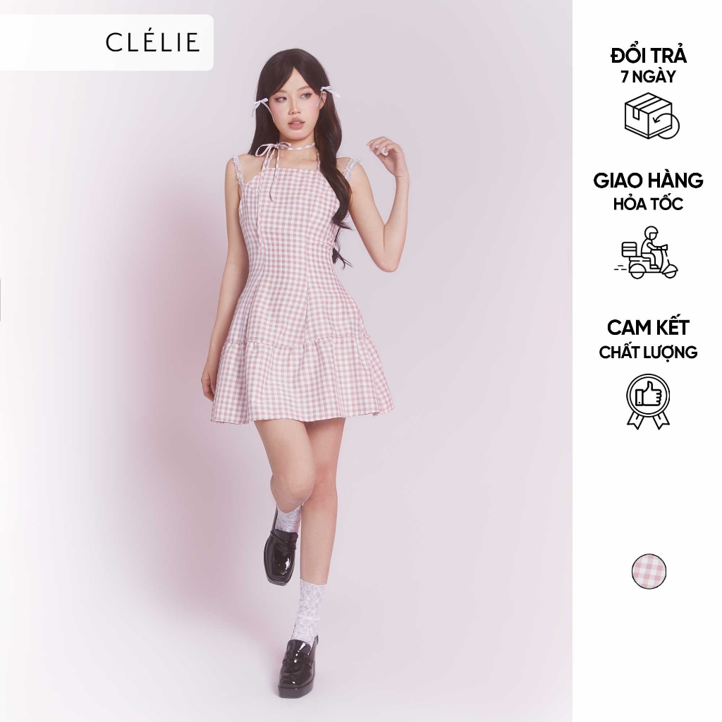 Đầm caro chữ A hai dây cổ yếm | FEMININE DRESS - CLÉLIE | Shopee Việt Nam