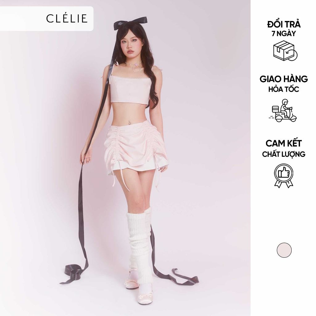 Set áo croptop 2 dây thắt nơ và chân váy rút dây | VALERIA SET - CLÉLIE | Shopee Việt Nam