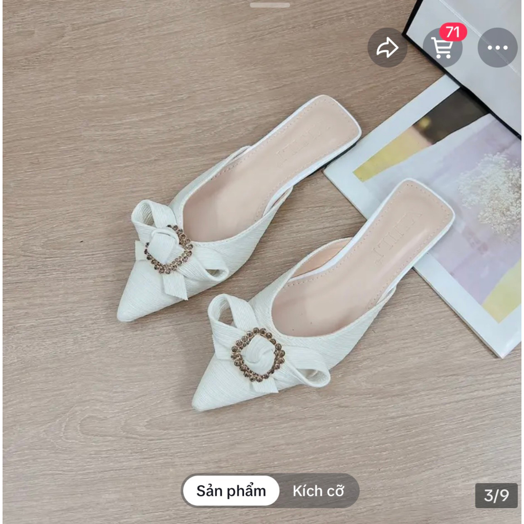 Giày sục mũi nhọn chất vải xốp khóa vuông nơ xinh đế 3cm( bít mũi xốp ...