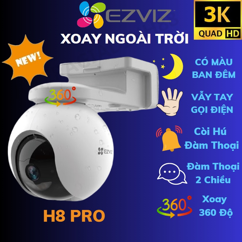 Camera WIFI Ngoài Trời Xoay 360 EZVIZ H8 PRO, H8C, 5MP 3MP 2K 3K SIÊU NÉT Màu Ban Đêm - Chính ...