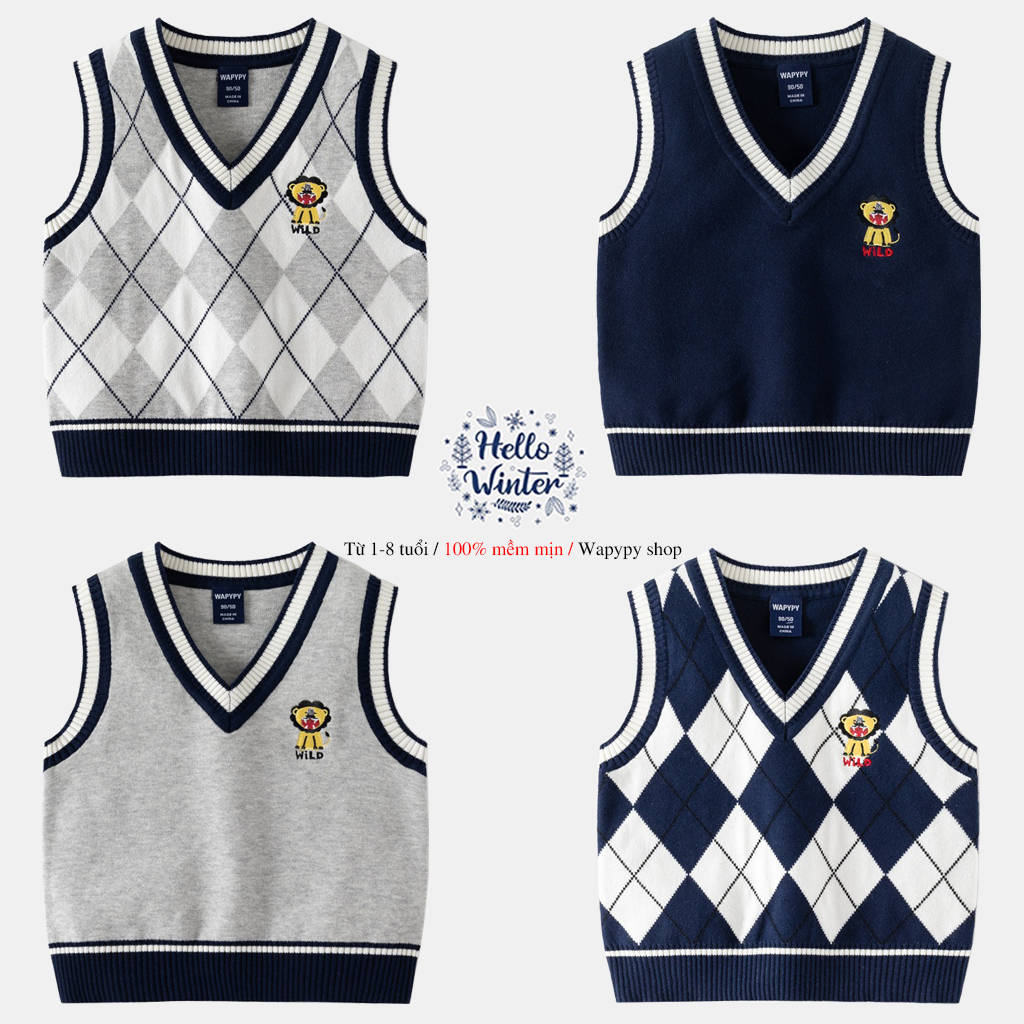 Áo gile len bé trai WAPYPY áo gile họa tiết cho bé mẫu mới thu đông ...