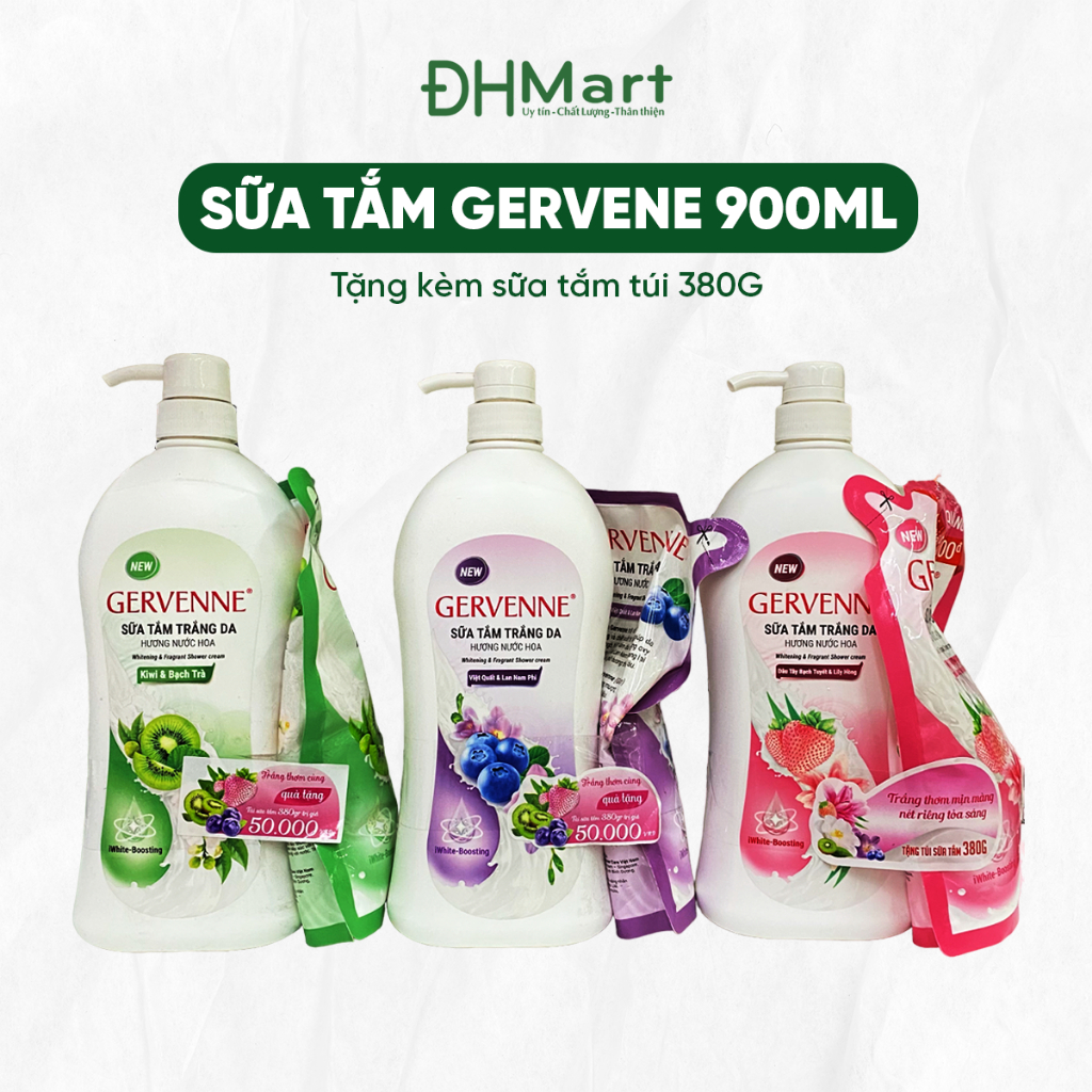 Sữa tắm trắng da Gervenne chai 900ml hương nước hoa (Tặng thêm túi sữa ...