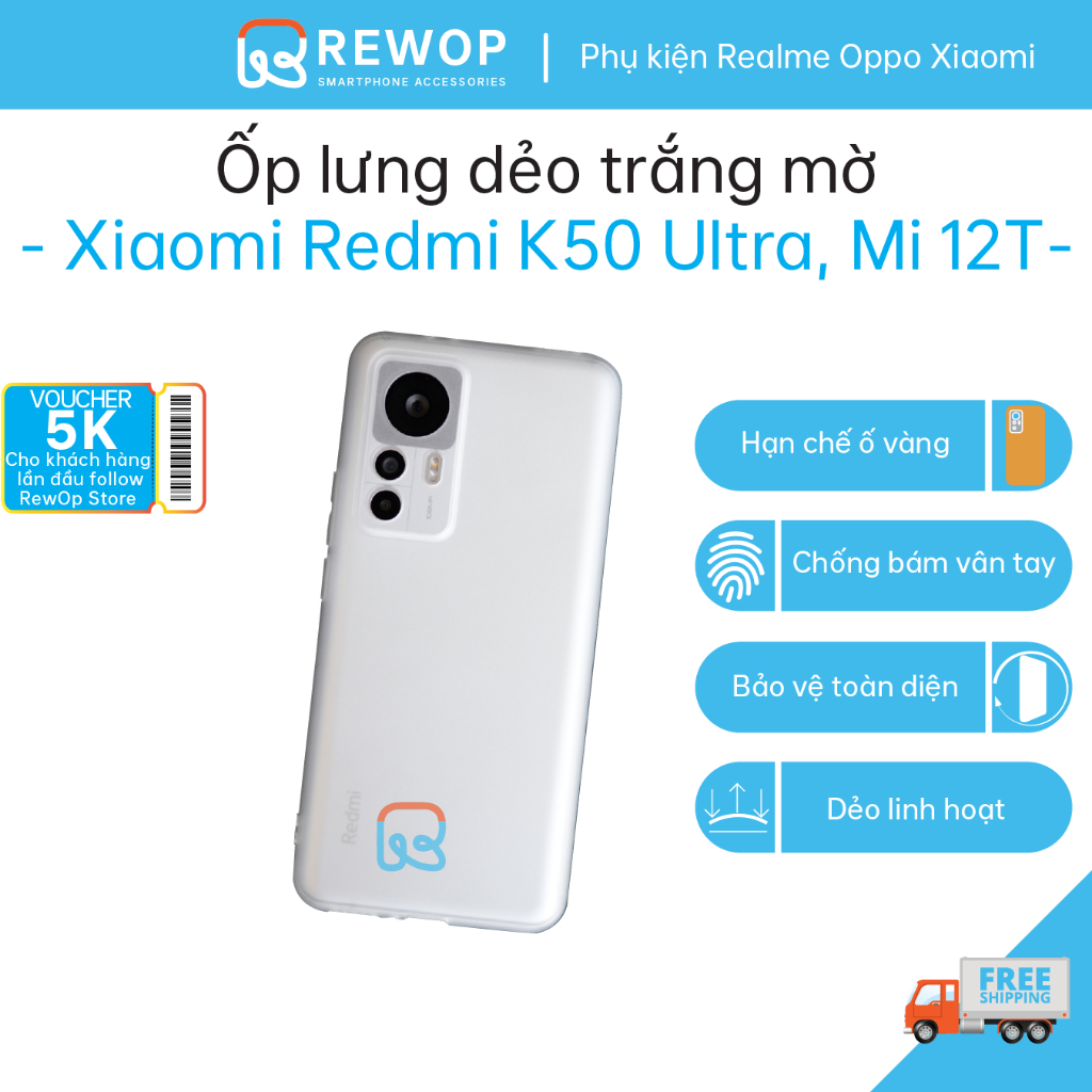Ốp Lưng Xiaomi Redmi K60 Ultra, Mi 12T, K60, K50 Ultra -Trắng mờ nhám, Bảo vệ camera, chống bám ...
