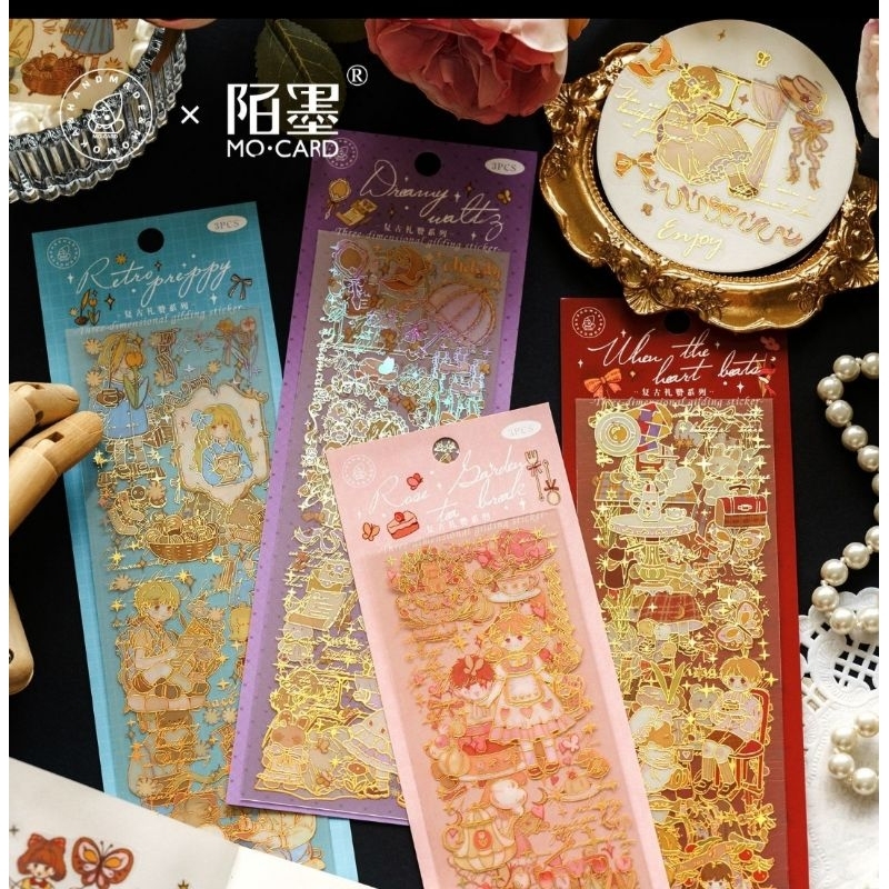Set 3 tấm Sticker mạ vàng lấp lánh họa tiết cô gái/ chàng trai trang ...