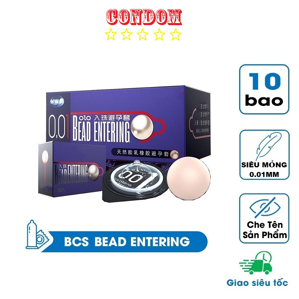 Bao cao su bi Bead Entering, [Hộp 10 bcs], bcs siêu mỏng 001, nhiều gel ...