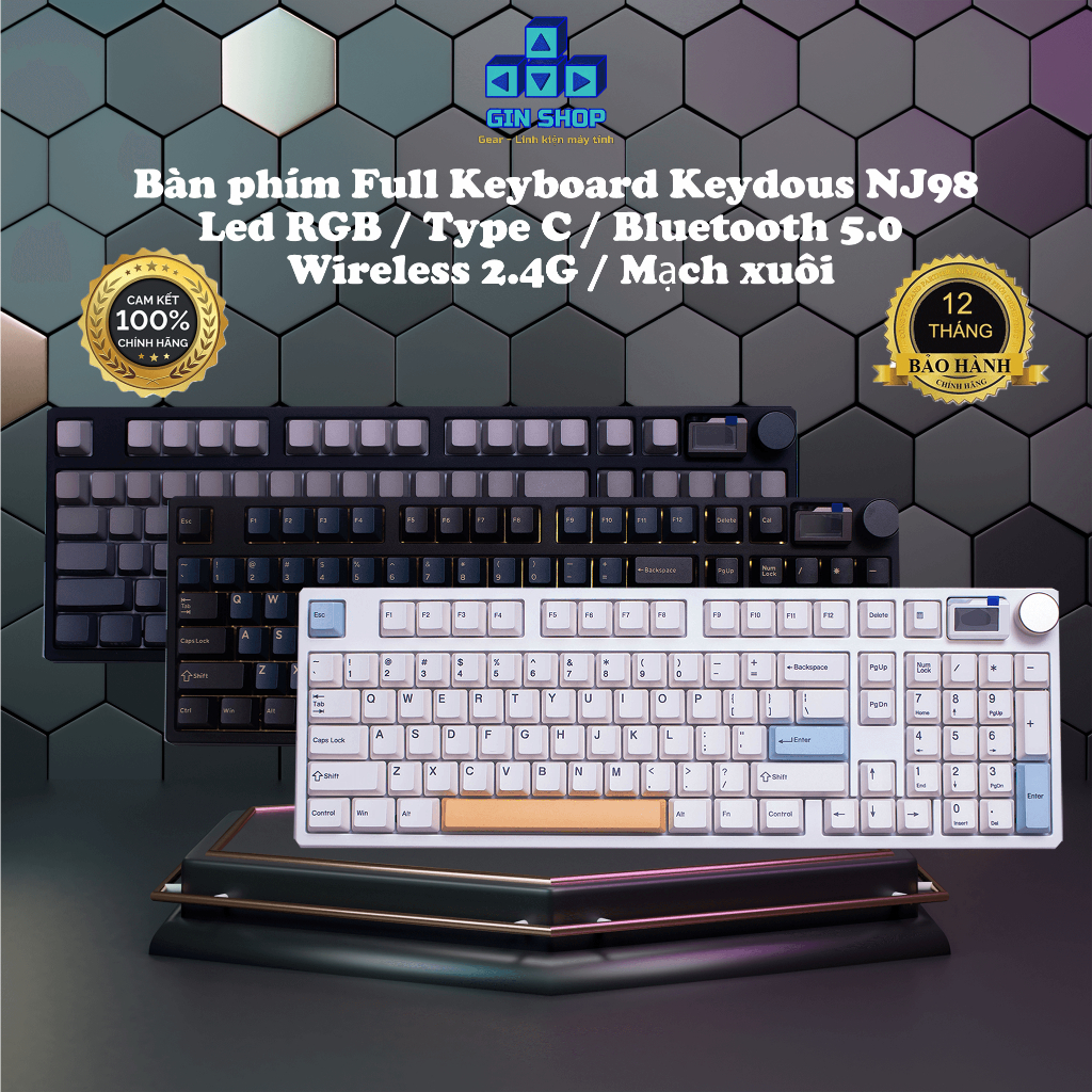 Bàn phím Full Keyboard Keydous NJ98 RGB Hotswap / Bluetooth 5.0 / Wireless 2.4G / Mạch xuôi ...