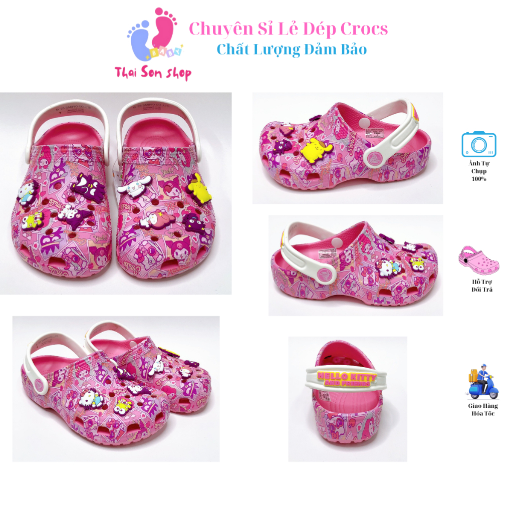 [ Tặng 10 Sticker ] Dép Cross cho bé gái mầu hồng Hello Kitty Sục Crocs ...