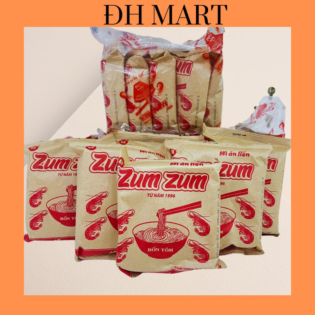 Túi 5 gói mì tôm giấy Mihamex Zum Zum - Mì 4 tôm hương vị xưa dùng được cho xào, nấu, lẩu gói ...