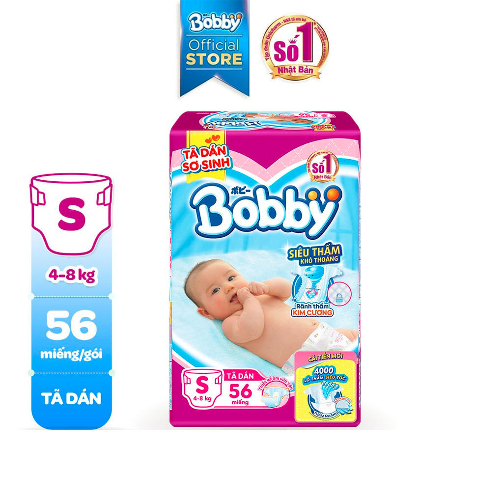 Tã dán sơ sinh Bobby S29/S54/S56 cho bé từ 4-8kg lõi nén cotton-soft 3mm | Shopee Việt Nam