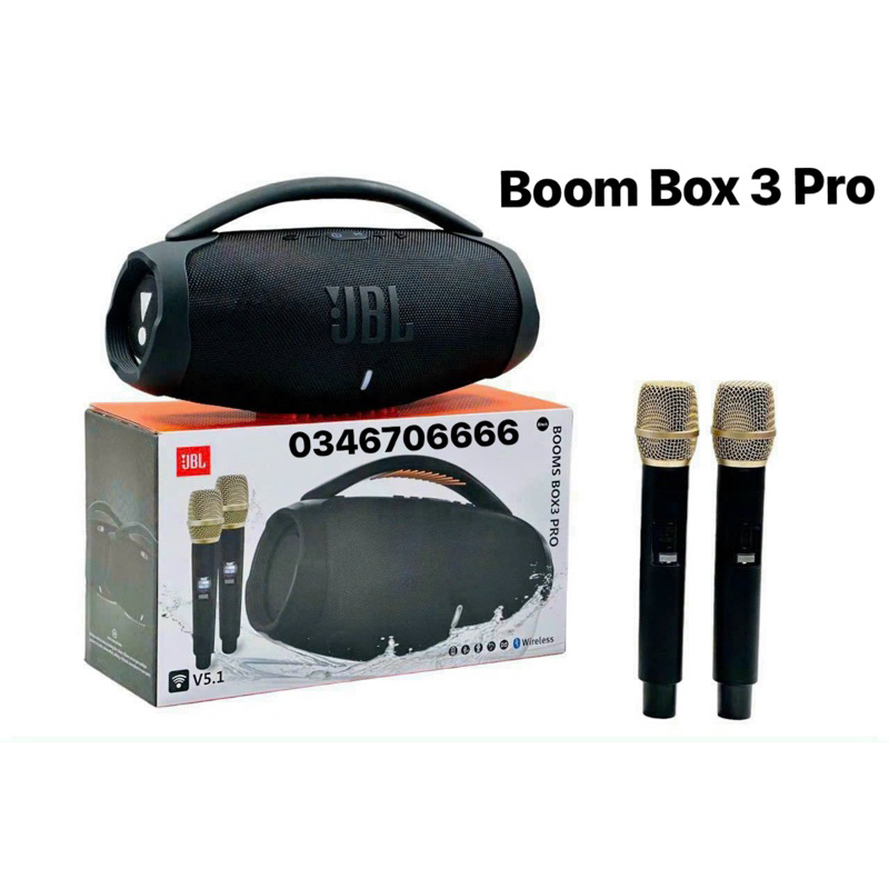 Loa Bluetooth BOOM BOX 3 pro V5.1 kèm 2 micro karaoke không dây ...