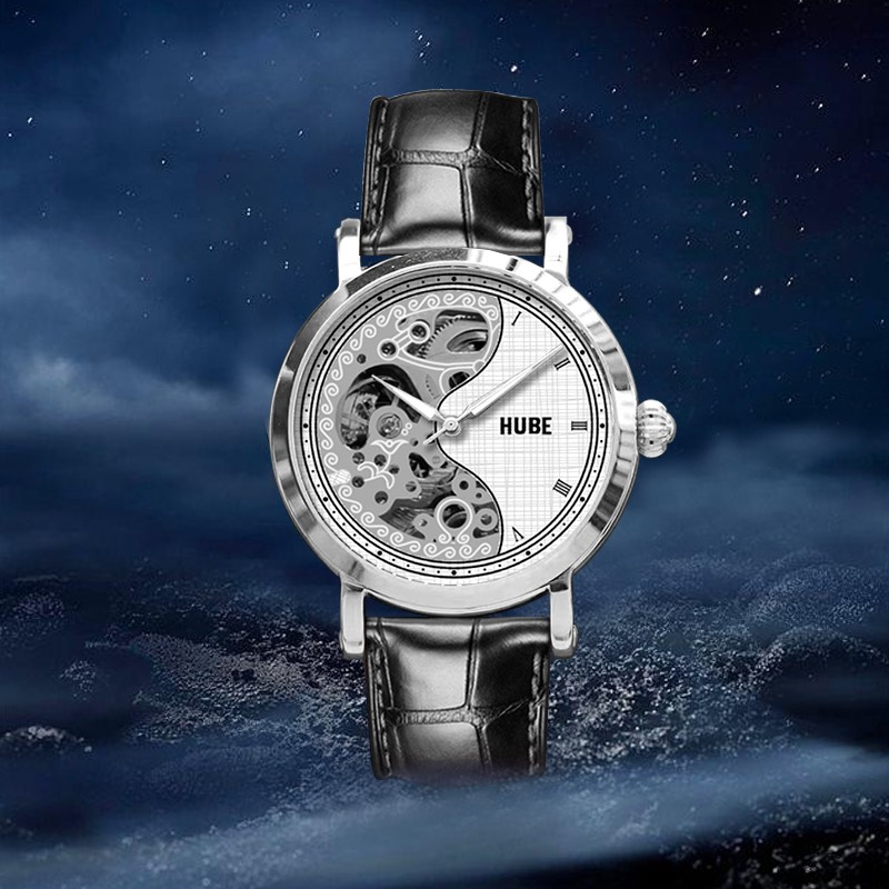 Đồng hồ cơ nam dây da HUBE 2722 automatic, đồng hồ cơ lộ máy nam mặt ...