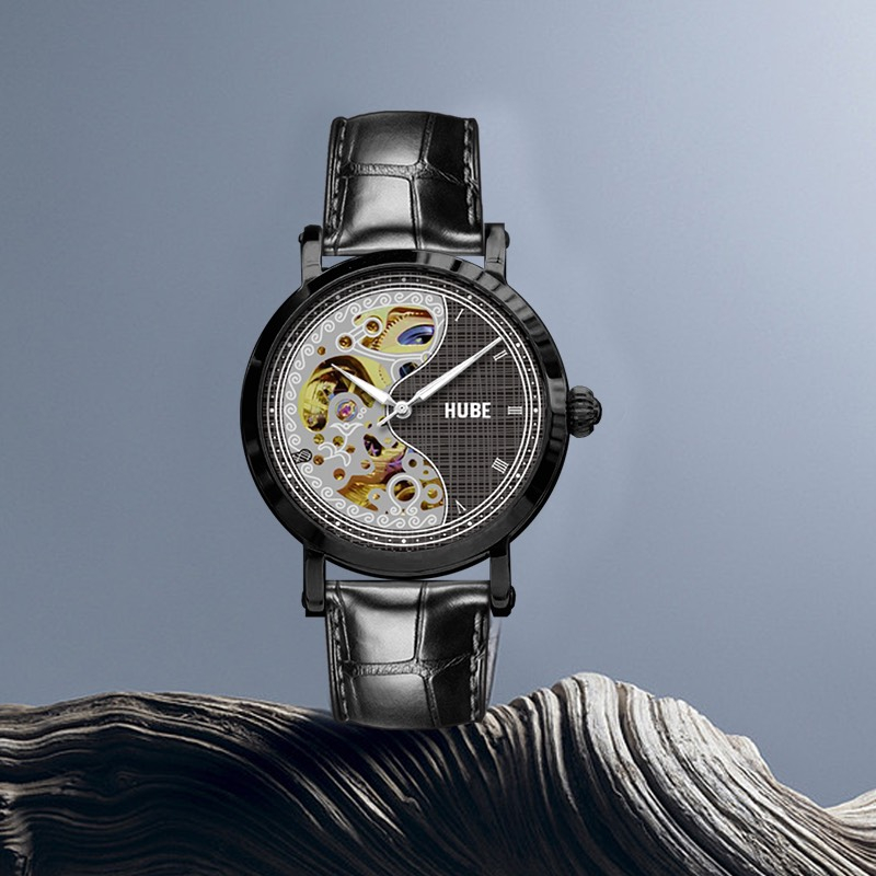 Đồng hồ cơ nam dây da HUBE 2722 automatic, đồng hồ cơ lộ máy nam mặt ...