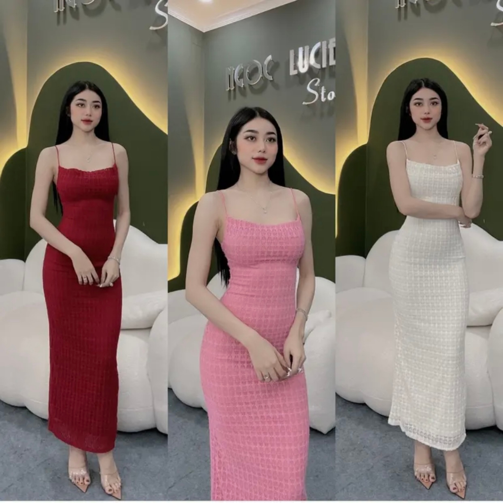 D368 - Đầm Midi 2 Dây Basic Ren Lông | Shopee Việt Nam