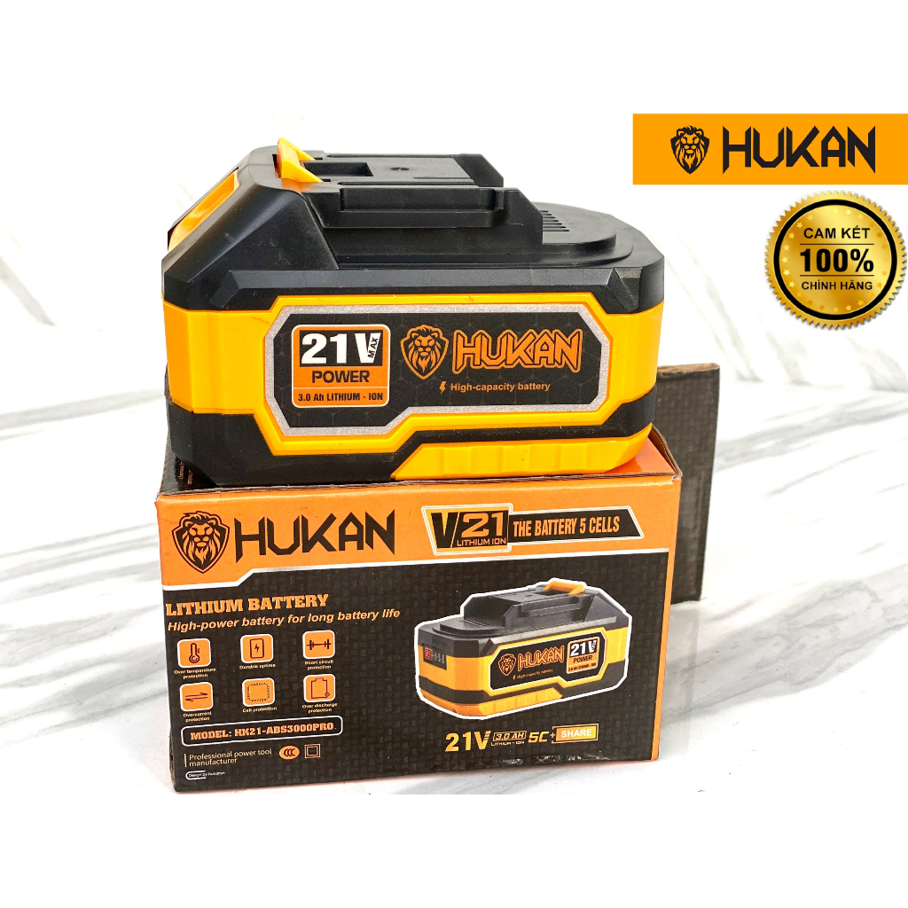 Pin HUKAN chính hãng 10cell 21V 3.0AH chân pin phổ thông dung lượng cao chính hãng có đèn báo ...