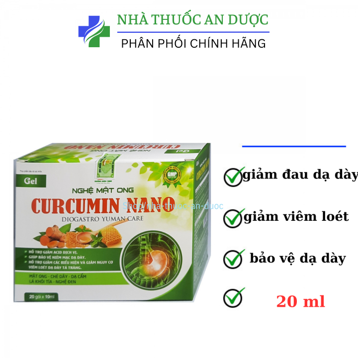 Gel nghệ mật ong curcumin nano giảm loét dạ dày, tá tràng – hộp 20 gói | Shopee Việt Nam