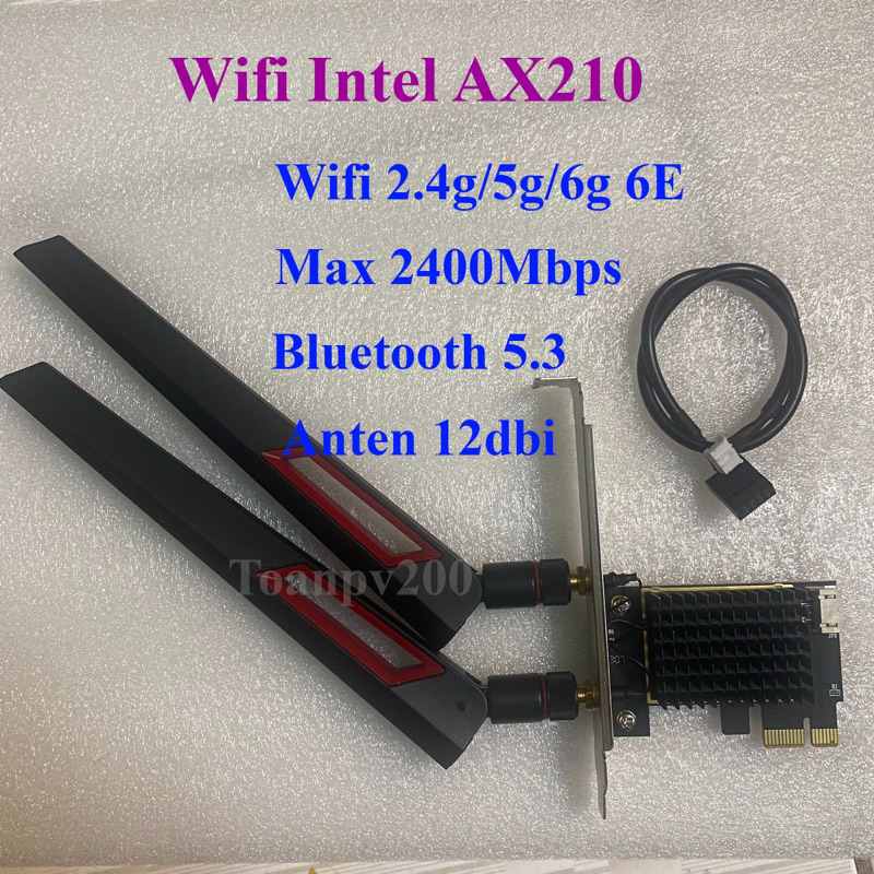 Wifi 6E intel AX210 2400Mbps Bluetooth 5.3 anten 12dbi lắp cho pcie máy ...