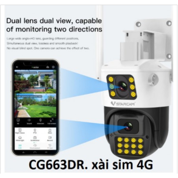 Camera wifi Vstarcam 4G CG663DR 1 Cam 2 Màn Hình- Xài Sim 4G | Shopee Việt Nam
