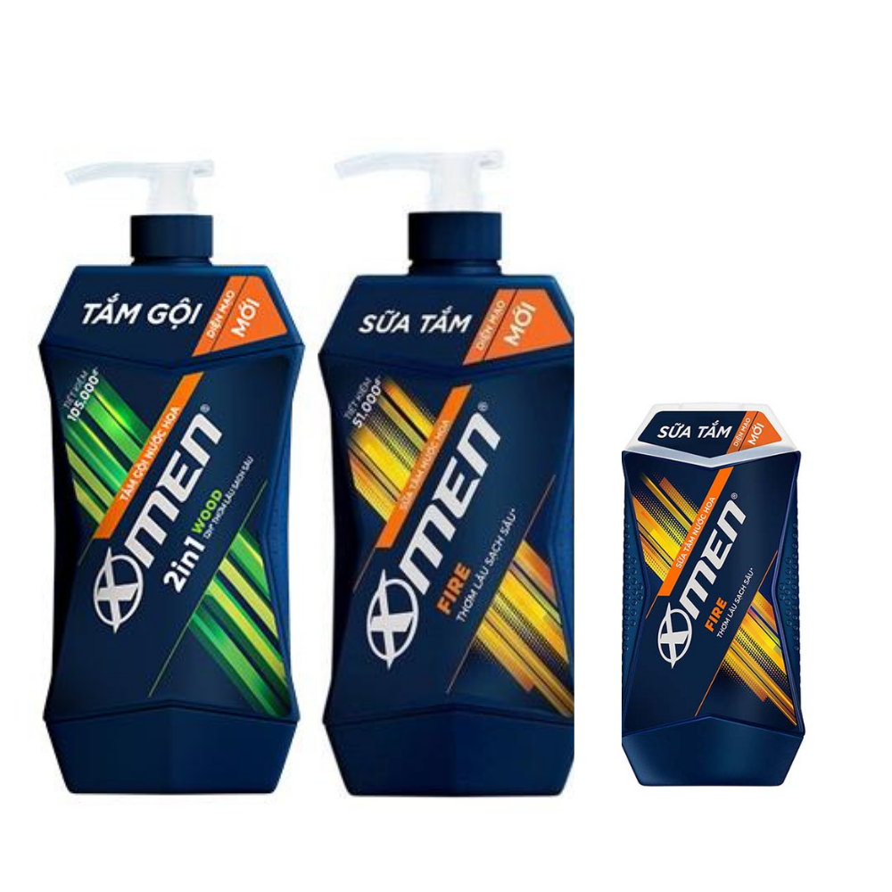 Sữa Tắm gội nước hoa XMEN Wood Sport 2in1 X MEN Fire Active 180g/380g/650g - Gel tắm nam Xmen ...
