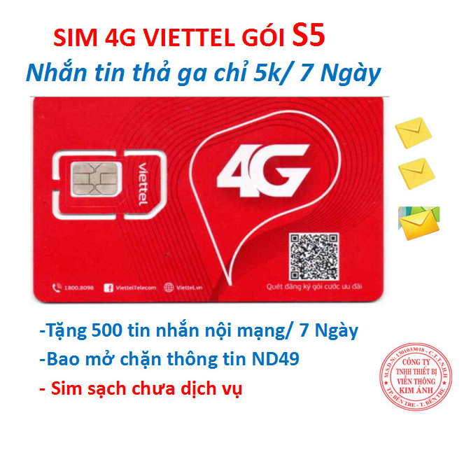 Sim nghe gọi Viettel gói S5 ưu đãi 500 SMS chỉ 5K/7 ngày, Miễn phí tin ...