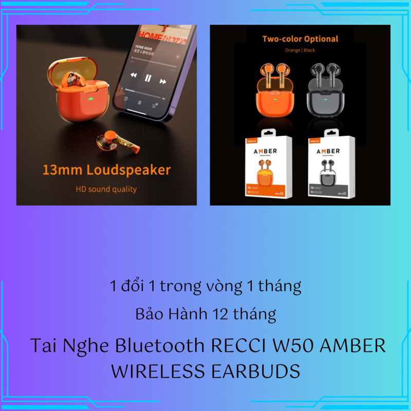 Tai Nghe Bluetooth RECCI W50 AMBER WIRELESS EARBUDS | Shopee Việt Nam