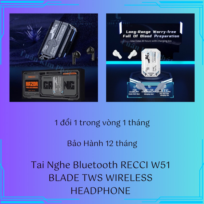Tai Nghe Bluetooth RECCI W51 BLADE TWS WIRELESS HEADPHONE | Shopee Việt Nam