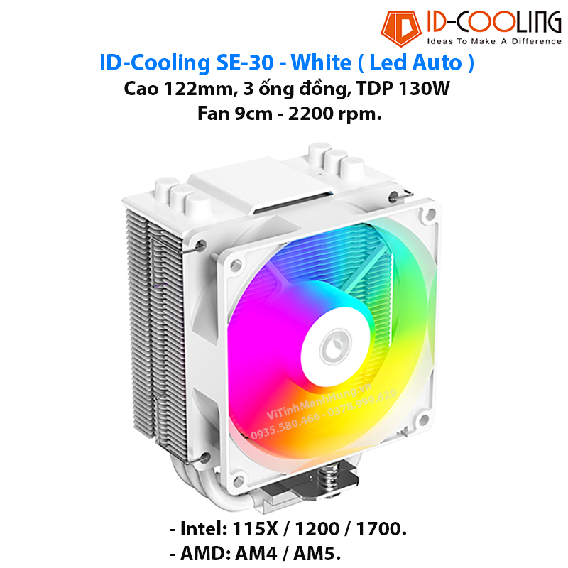 Tản nhiệt chip CPU ID-COOLING SE-30, 3 ống đồng, TDP 130W, Fan 9cm, có ...