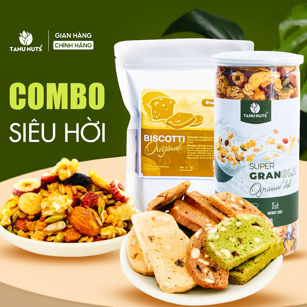 Combo granola siêu hạt 15% yến mạch 500g và bánh biscotti ăn kiêng túi 250g TANU NUTS | Shopee ...