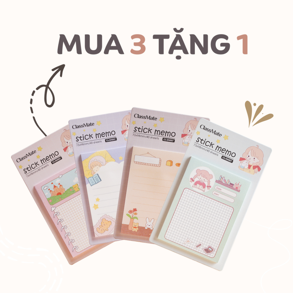Giấy NOTE ghi chú ghi nhớ CLASSMATE Sticky Memo thiết kế cô gái dễ ...